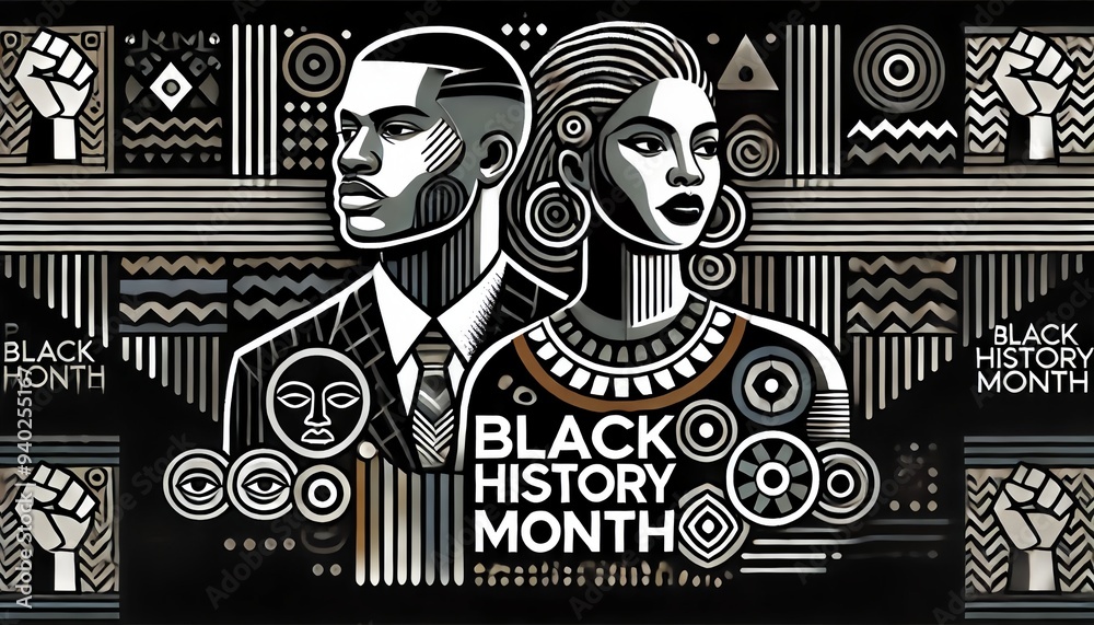 Ink tribute to Black History Month featuring stylized portraits of a ...