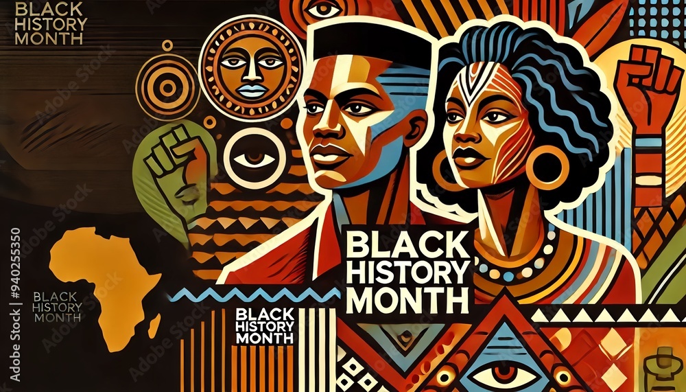 tribute to Black History Month featuring stylized portraits of a man ...