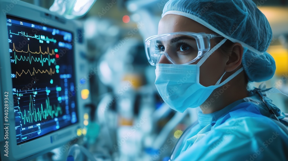 Nurse Monitoring Patient’s Vital Signs in ICU. Close-up of a nurse ...