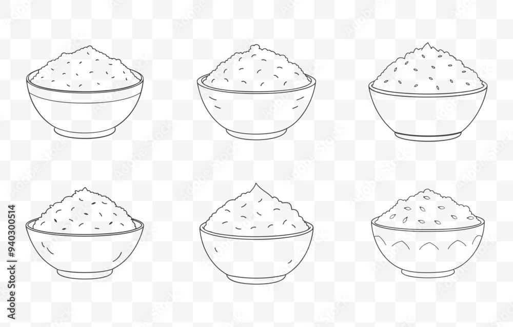 Print Biryani Line Art Vector Set Traditional Indian Rice Dish ...
