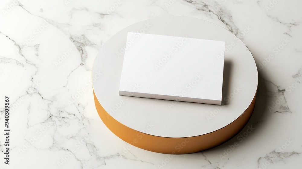 Minimalist showcase of a blank card on a circular display against a ...