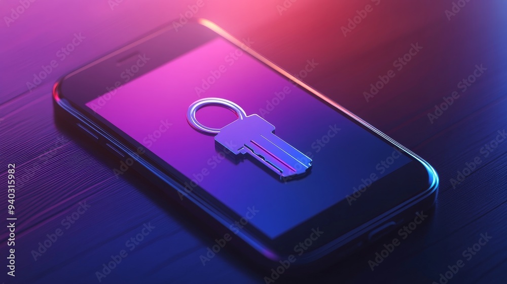 A digital key icon displayed on a smartphone screen, representing ...