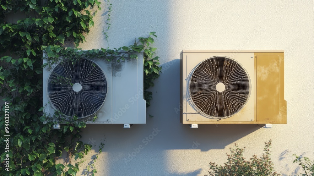 A side-by-side comparison of a dirty and clean air conditioner. The ...