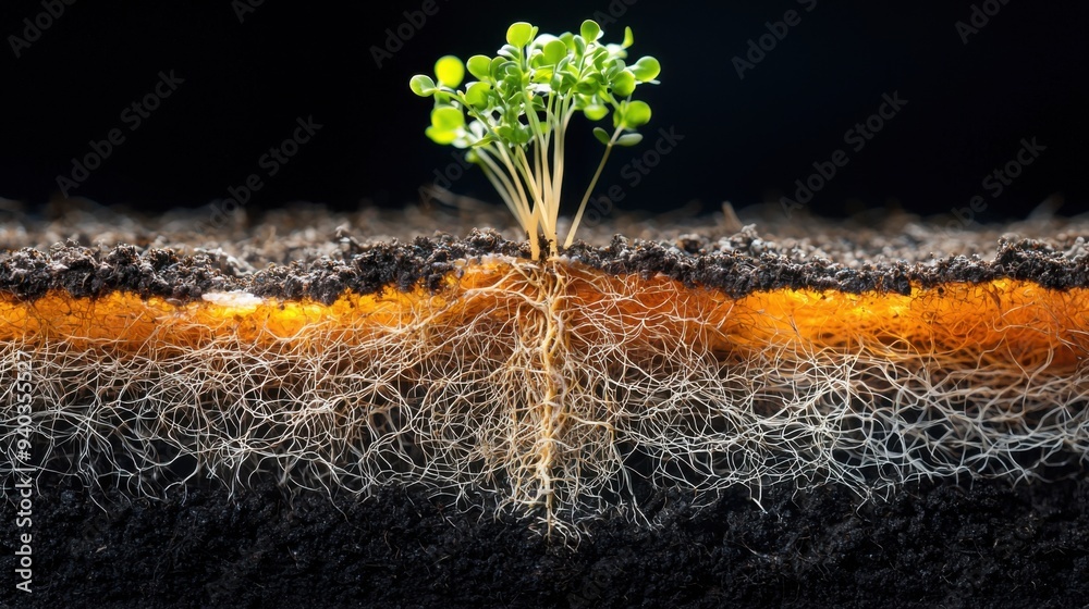 Close-up of a garden soil cross-section showing mycorrhizal fungi ...