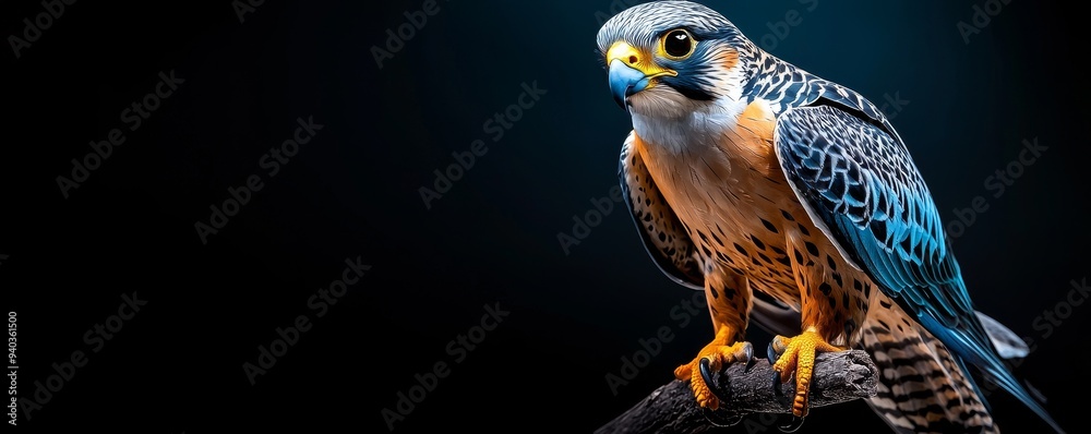 A 3D UAE falcon on a perch with soft lighting on the right, symbolizing ...