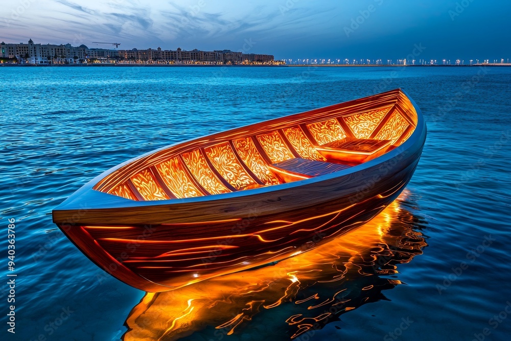 Photo & Art Print A 3D traditional Arabic dhow boat with soft lighting ...