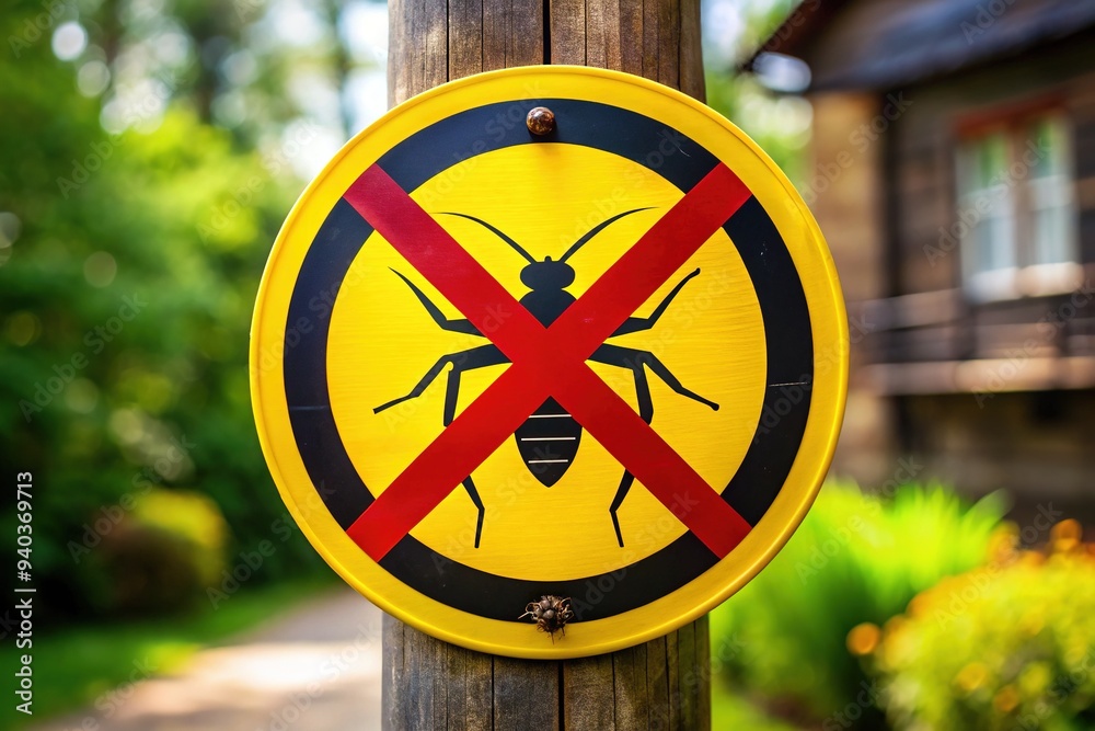 A yellow and black circular symbol with a bold, red "X" mark through it ...