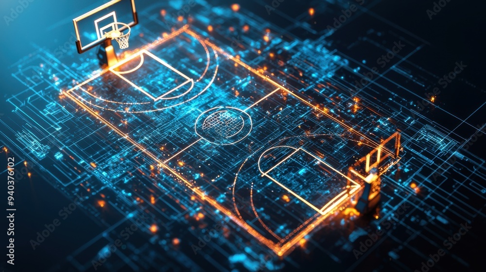 A tokenized digital graphic design of a basketball court featuring ...