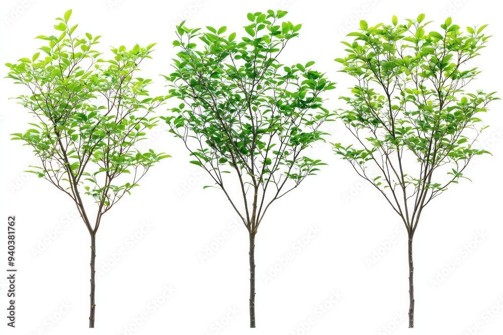 Three leafy trees showcasing stages of growth and maturity Stock ...