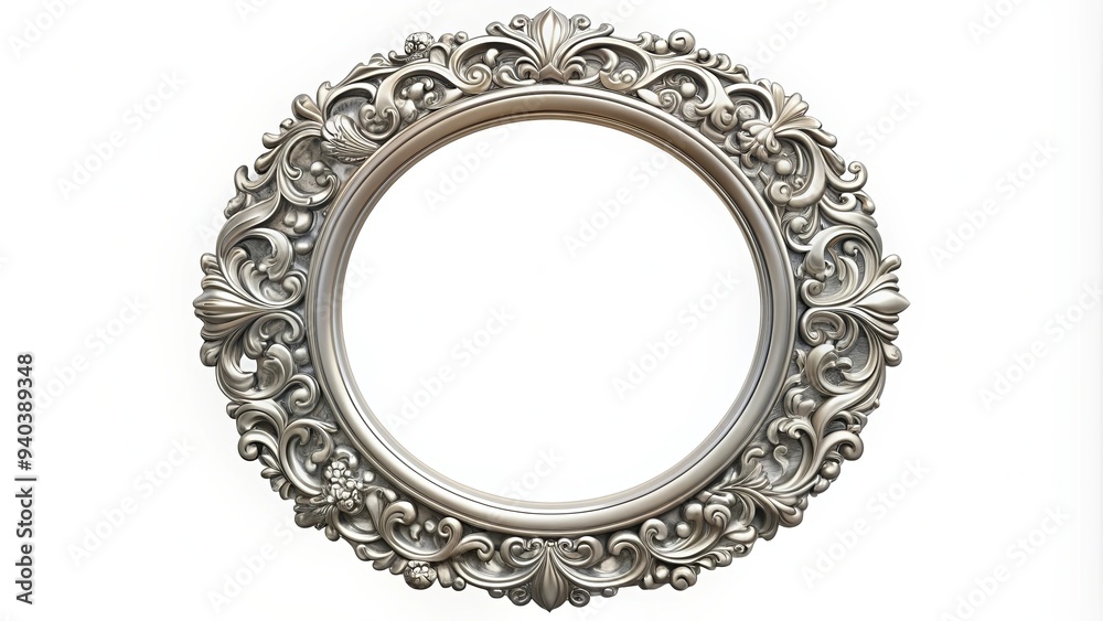 Silver round frame with intricate detailing , round, silver, frame ...