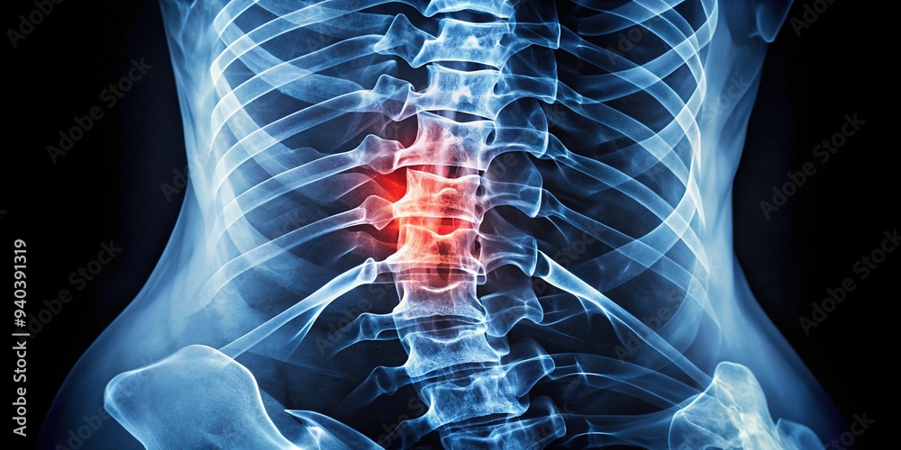Close-up X-ray of the spine showing degenerative changes, bone spurs ...