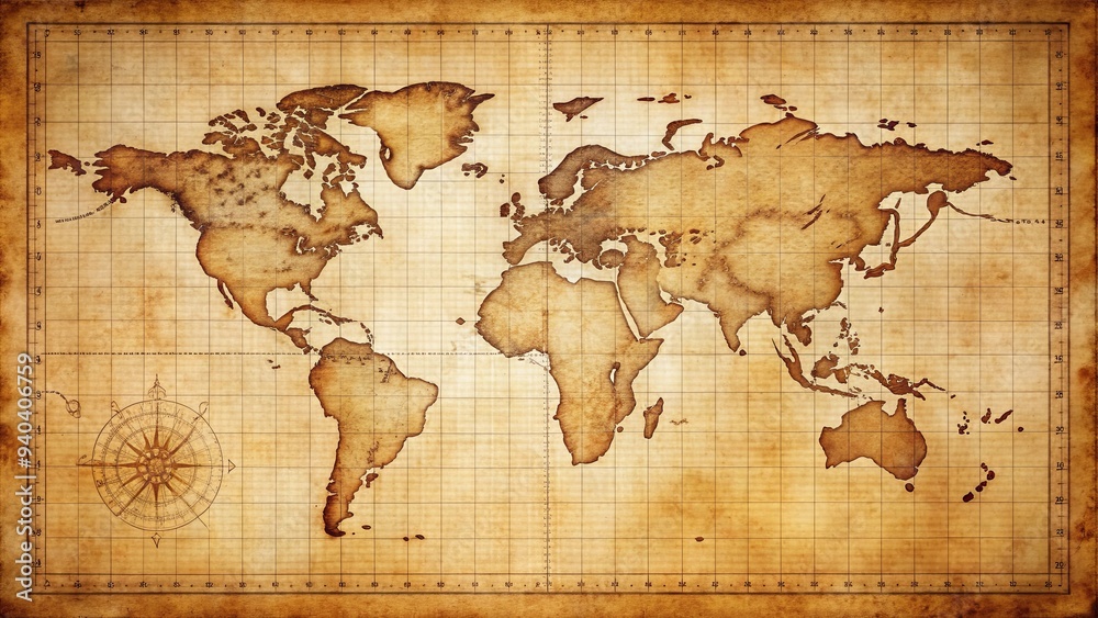 Vintage map and chart with aged paper texture and detailed s, vintage ...