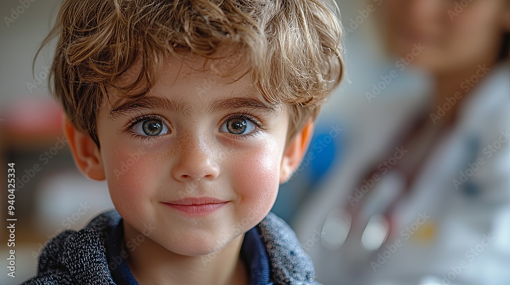 portrait of a boy Measles symptoms and prevention poster with childhood ...
