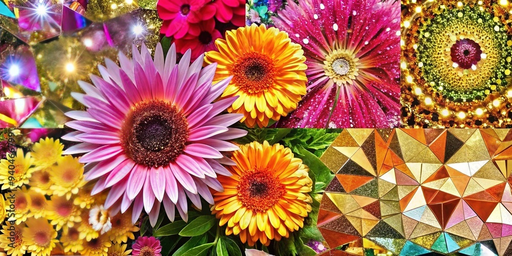 Sparkling flowers dance in vibrant colors, radiating a playful mood ...