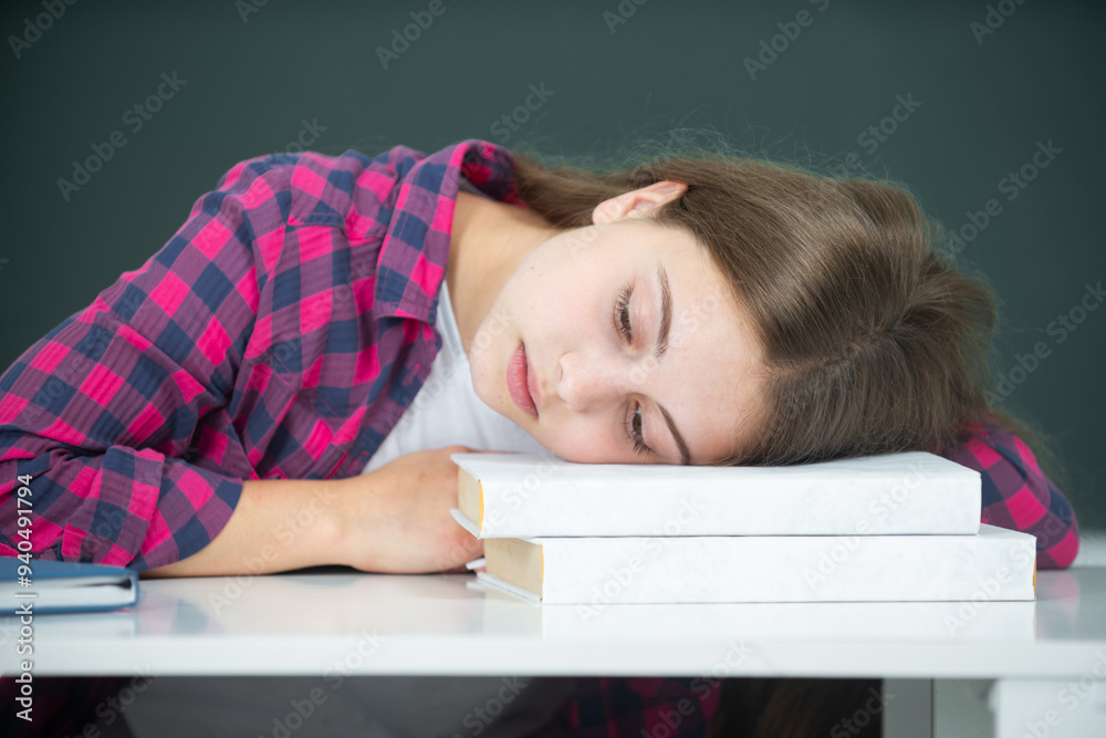 Upset sad School and students in classroom. Hard Education kids. Sleepy ...