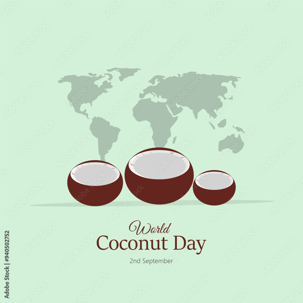 World Coconut Day Design, Coconut Tree with Leaves and fruits Vector ...