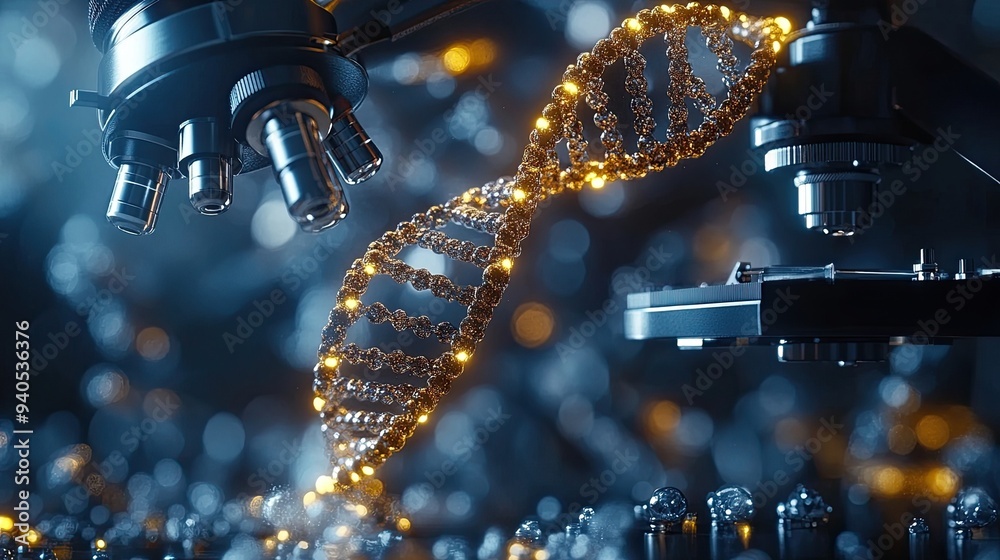 The Structure of DNA - Double Helix with Nucleotides, a Microscope, a ...