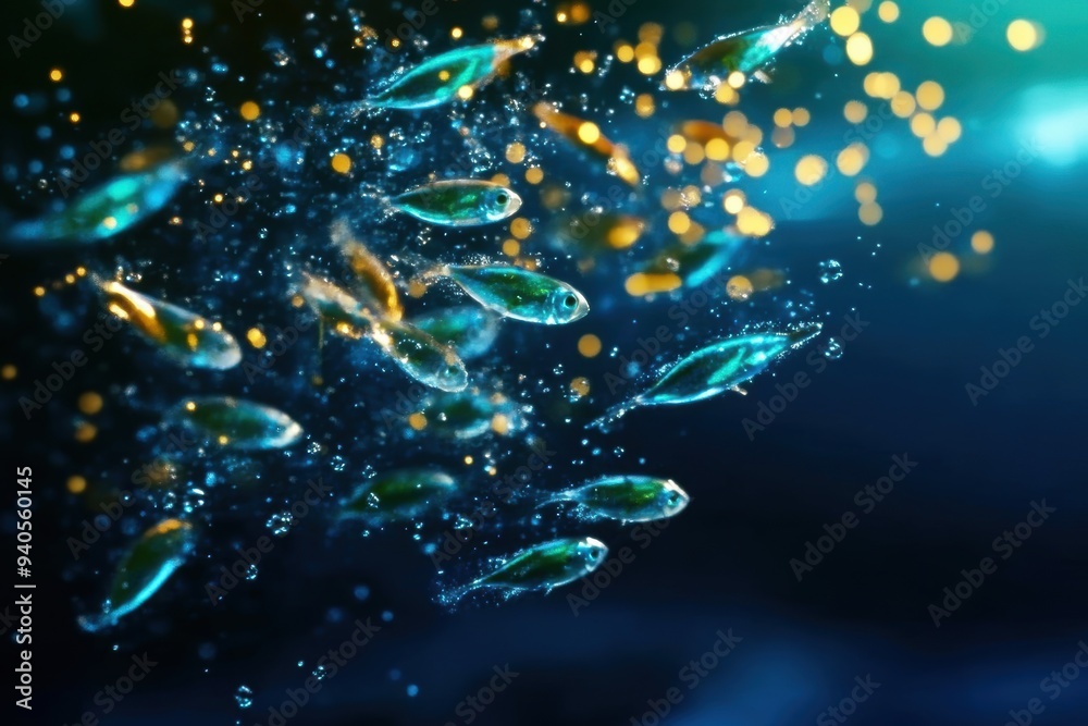 A macro shot capturing plankton being consumed by small fish, vividly ...