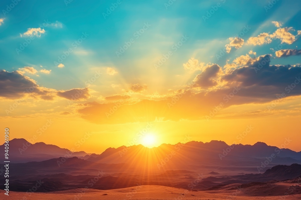 Epic sunset landscape sky with big bright sun going behind the ...