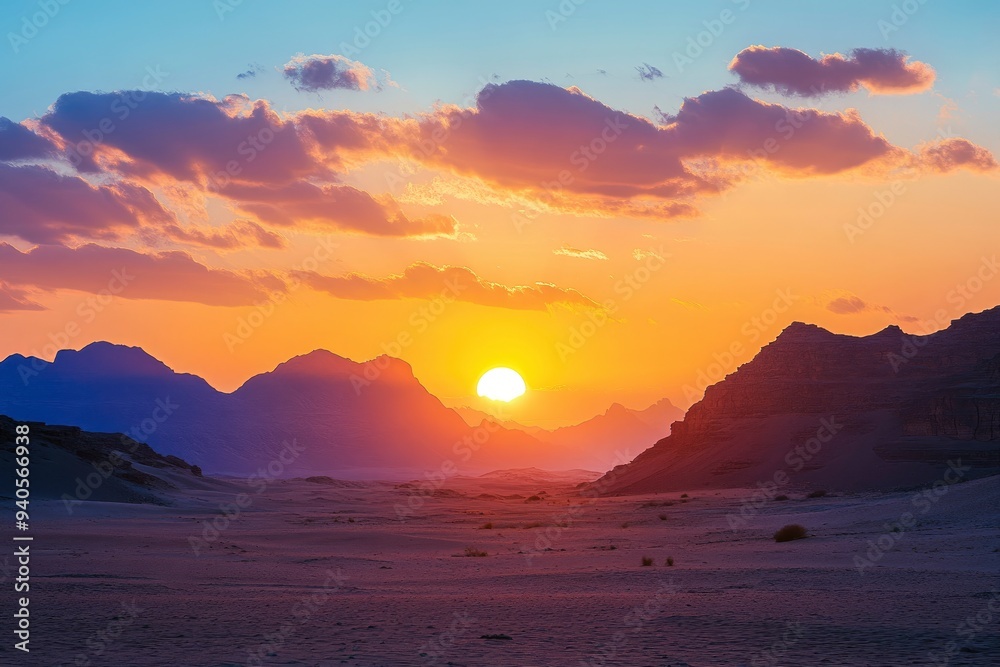 Epic sunset landscape sky with big bright sun going behind the ...