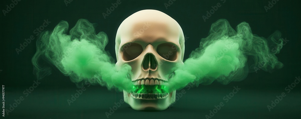 Artistic rendering of a skull with green toxic fumes emanating from its ...