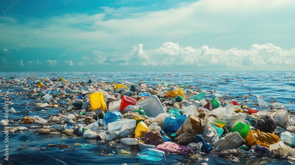 Plastic Waste Floating in the Ocean. Large amounts of plastic waste ...