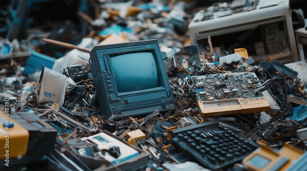 Discarded CRT Monitor in E-Waste Landfill. Discarded CRT monitor among ...