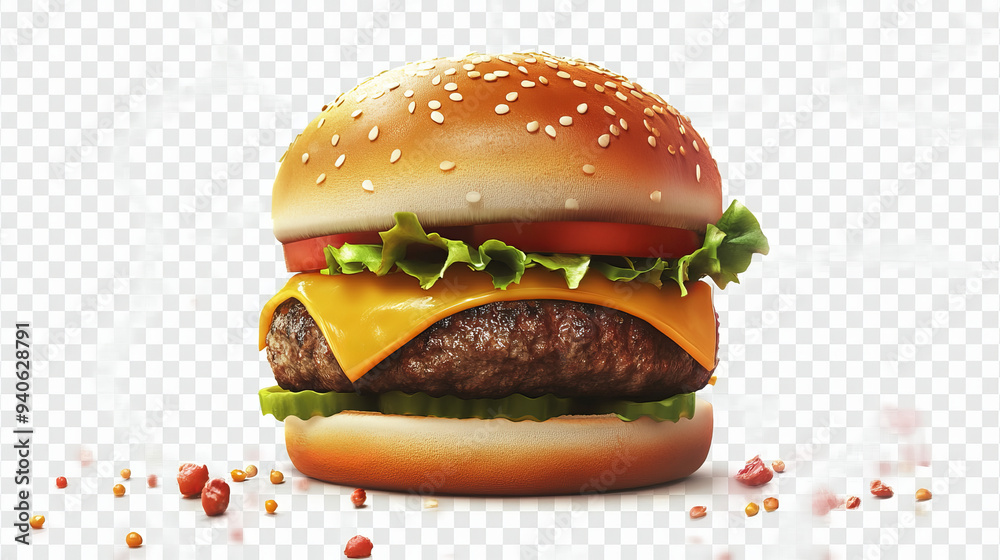 A signature burger isolated on a transparent background. The burger ...