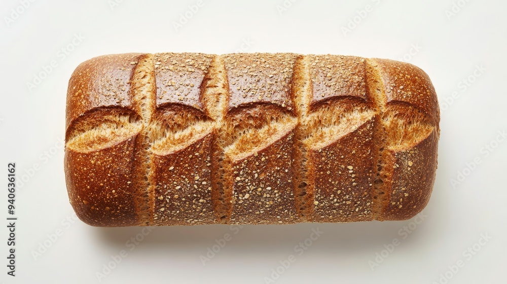 "Top view of a whole wheat bread loaf isolated on a white background ...