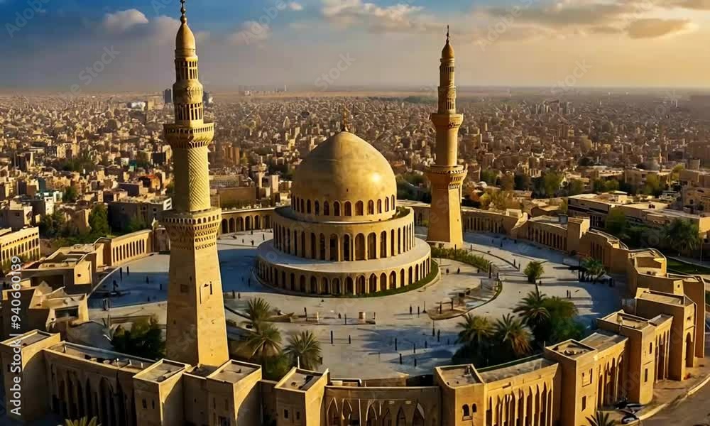 An aerial view of the Umayyad Mosque in Damascus, Syria, with its ...