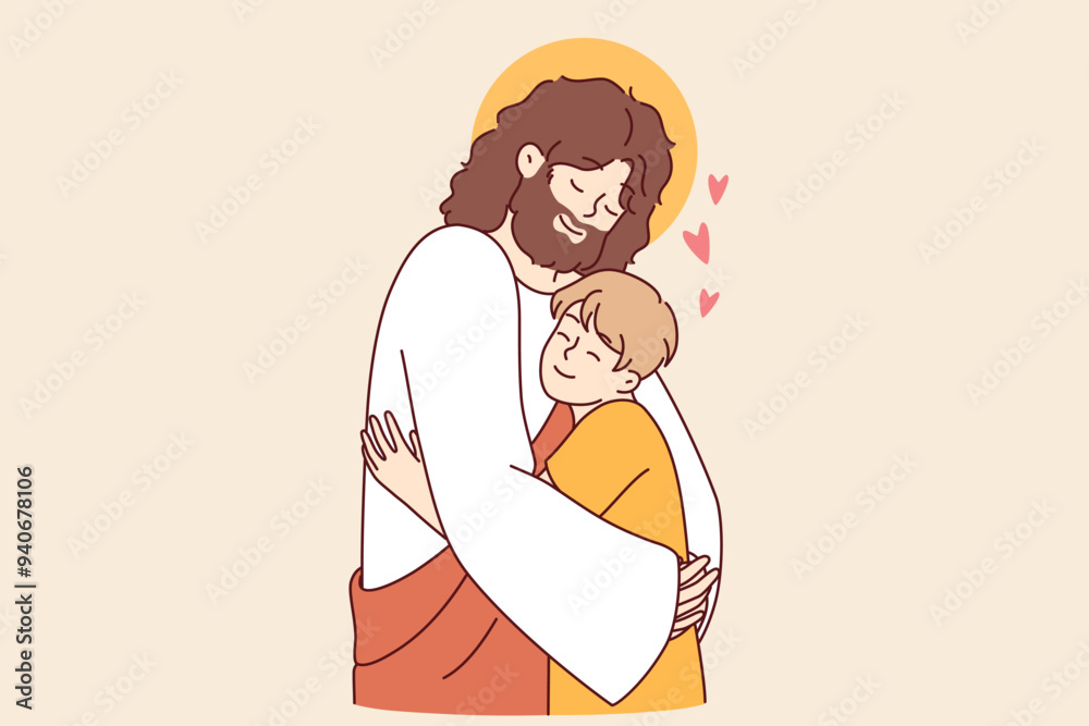 Jesus christ hugs child, demonstrating example of love and care for one ...