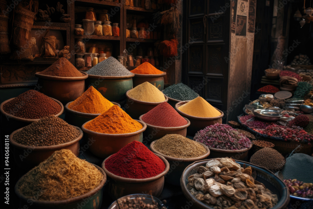Vibrant Spices at the Bazaar, A Rich Display of Aromatic and Colorful ...