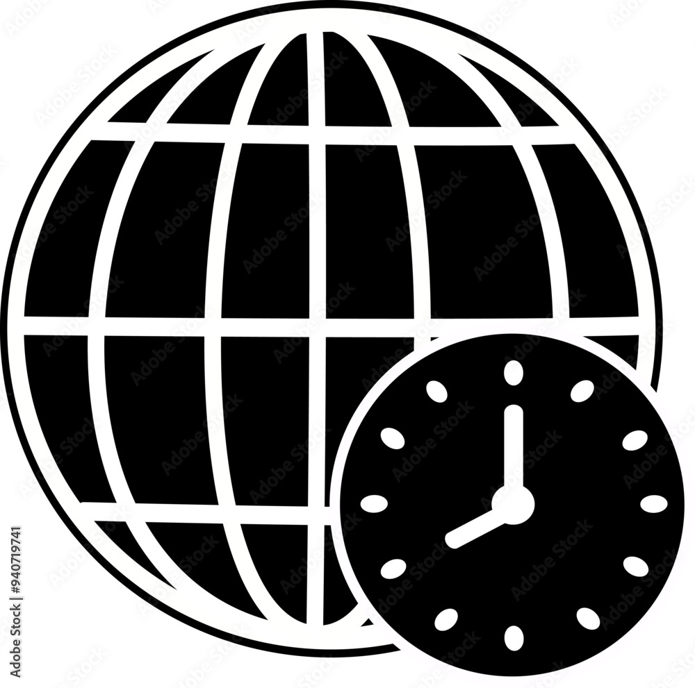 Global time icon. Time zone icon. Clock and globe symbol. Replaceable ...