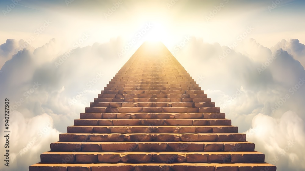 Ascending Stairs to Heaven: Ancient Stone Steps Leading into Radiant ...