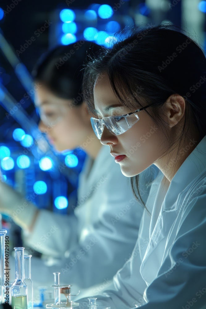 Scientists in a lab analyze molecular structures using advanced imaging ... Scientists in a lab analyze molecular structures using advanced imaging ...
