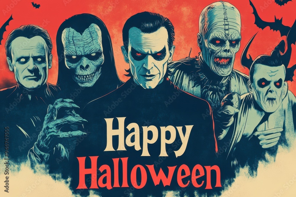 Monster Mash Collage: Images of classic monsters like Dracula ...
