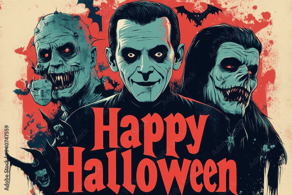 Monster Mash Collage: Images of classic monsters like Dracula ...