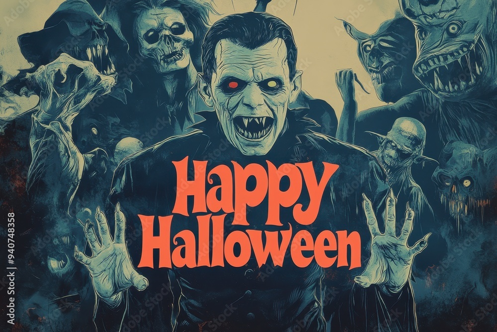 Monster Mash Collage: Images of classic monsters like Dracula ...