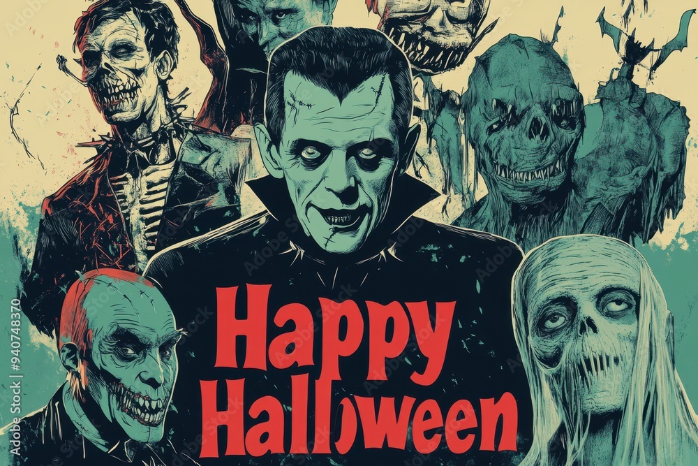 Monster Mash Collage: Images of classic monsters like Dracula ...