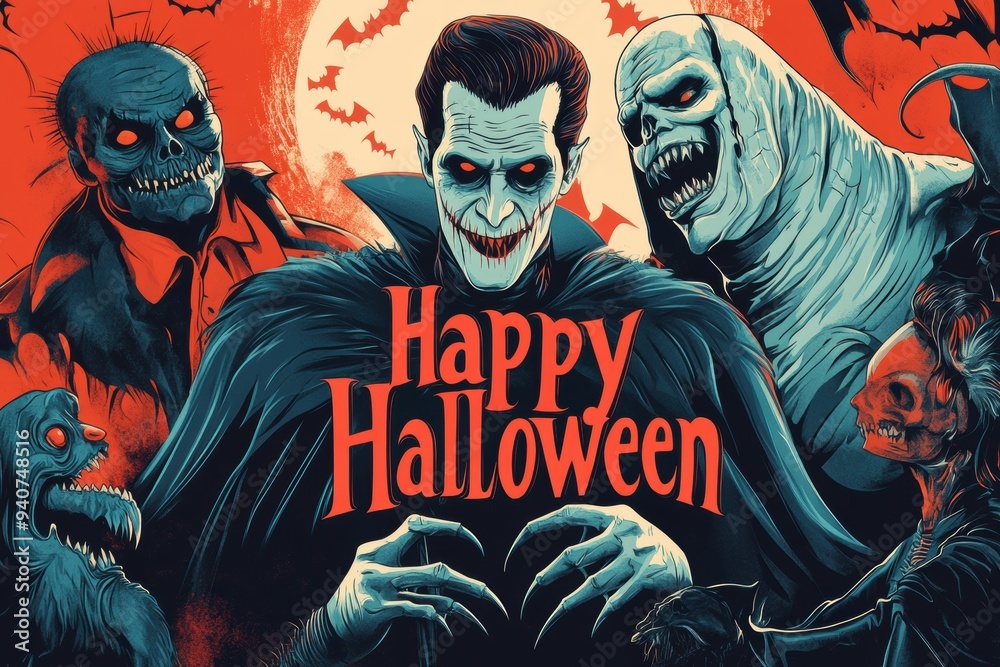 Monster Mash Collage: Images of classic monsters like Dracula ...