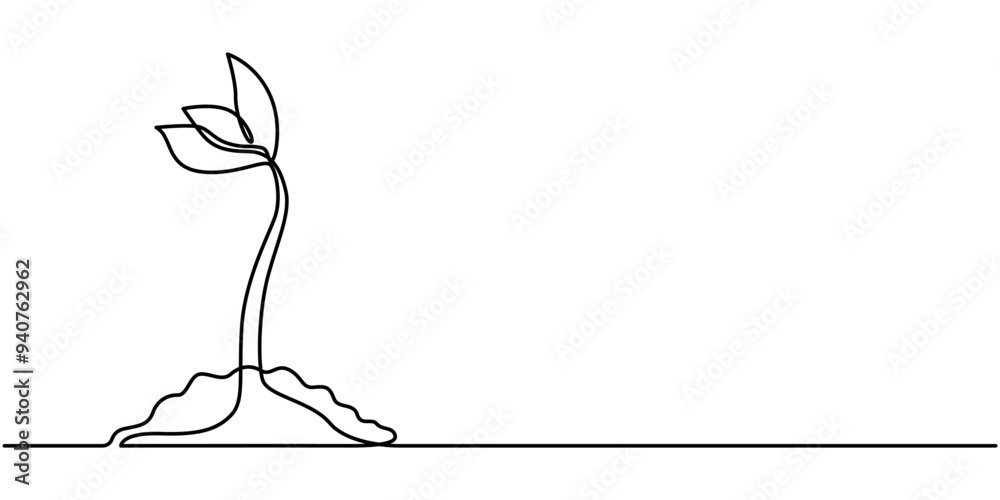 Sprout Continuous Line Illustration, Single line drawing of a plant ...
