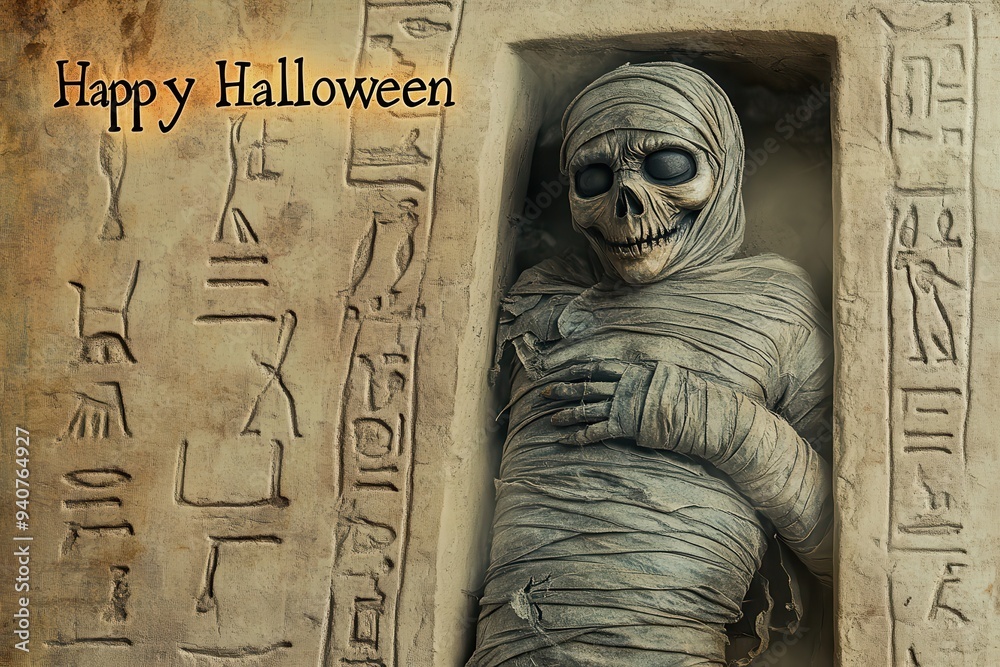 Mummy's Tomb Collage: Images of a mummy emerging from an ancient tomb ...