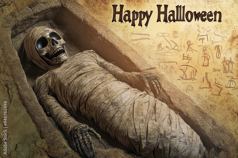 Mummy's Tomb Collage: Images of a mummy emerging from an ancient tomb ...