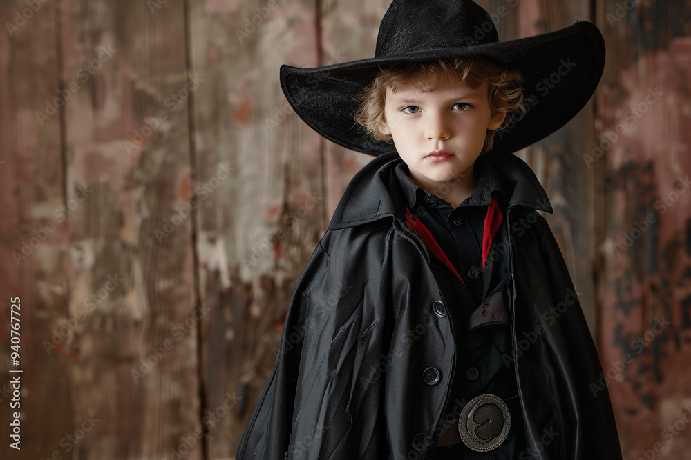 Boy dressed as Vampire Hunter Van Helsing with cowboy hat and black ...
