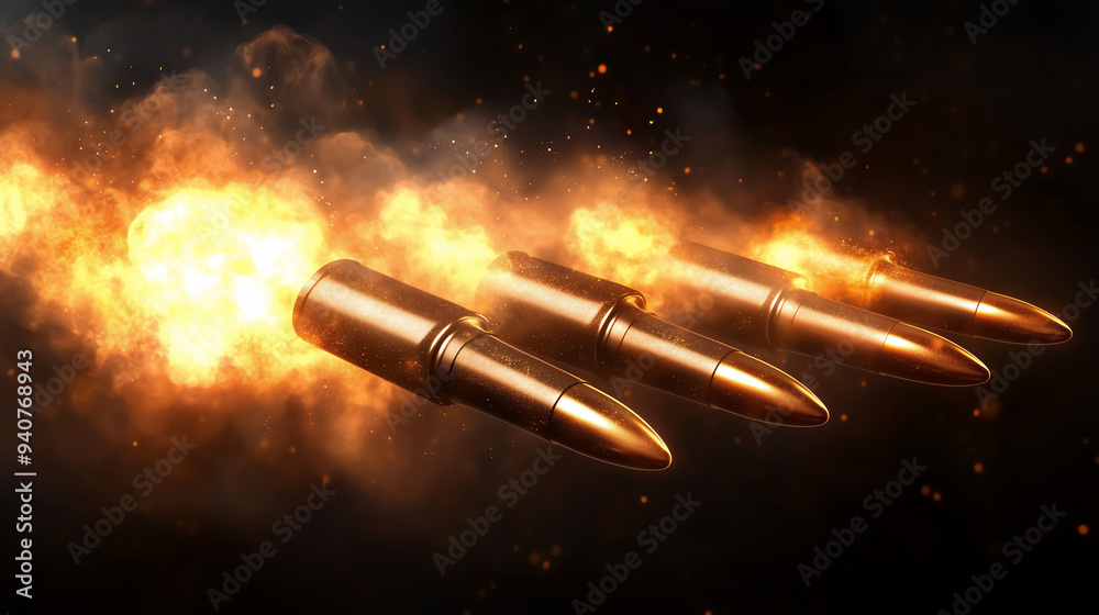 Realistic 3D Flying Bullets with Smoke Trace and Gun Flashes: High ...