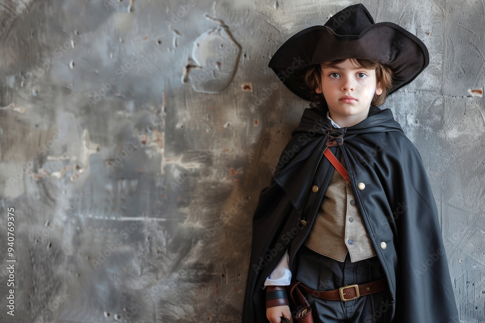 Boy dressed as Vampire Hunter Van Helsing in spooky homemade costume ...
