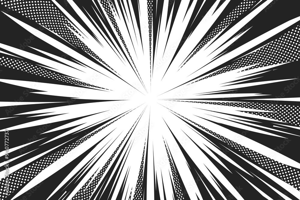 Comic book black and white speed lines background. Comic zoom lines ...