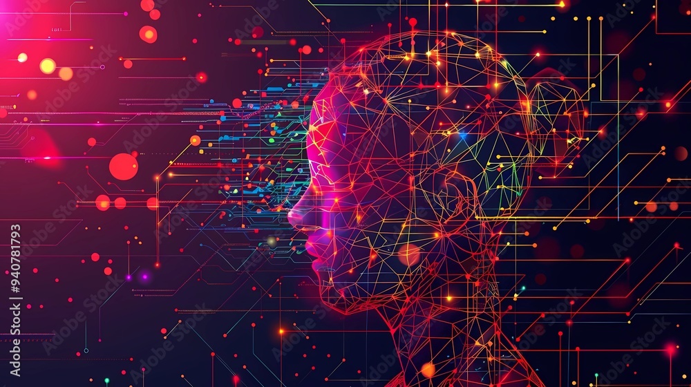 Abstract big data technology and data science, data flow concept ...