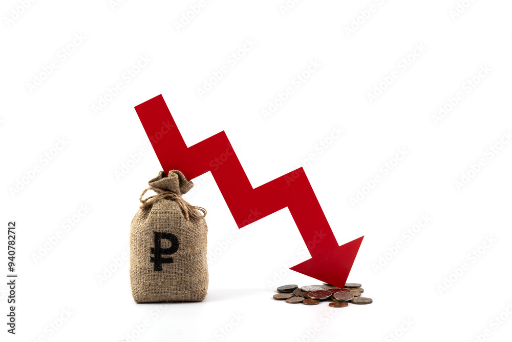 Conceptual plot about Russian ruble inflation with a red arrow of a ...