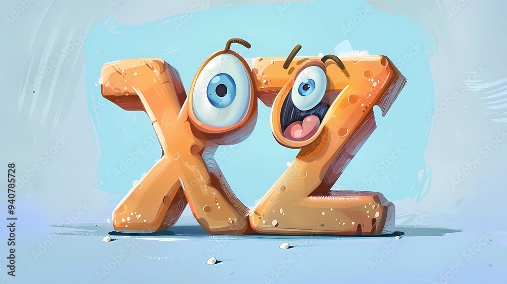 A cartoon alphabets letter X Y Z, cute eyes, mouth in letter X Y Z ...